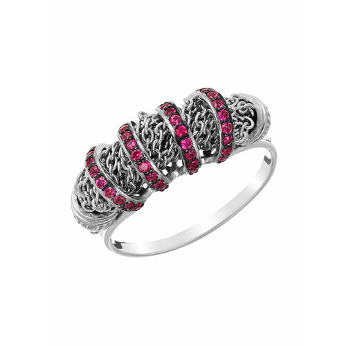 Перстень, серебро, 925 проба, родирование, фианит, размер 18, розовый, серебряный