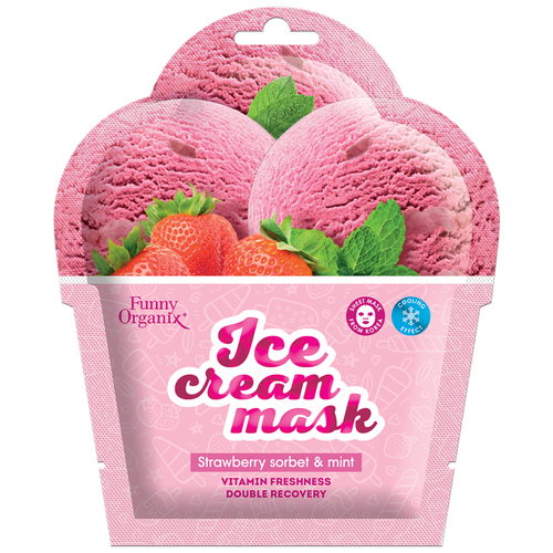 Охлаждающая тканевая маска-мороженое для лица Funny Organix Strawberry Sorbet & Mint Морозная Свежесть 1*22 г
