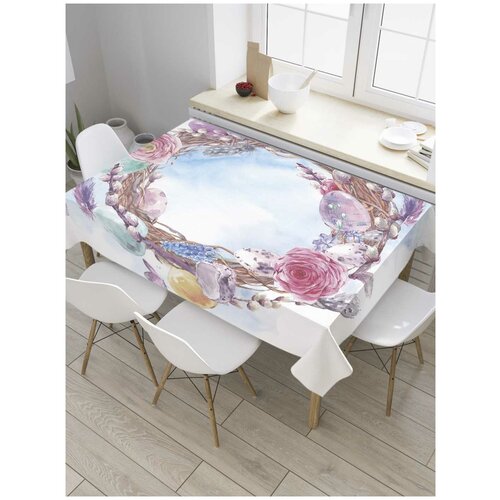 Скатерть прямоугольная JoyArty на кухонный стол "Пасхальный венок" из оксфорда, 180x145 см