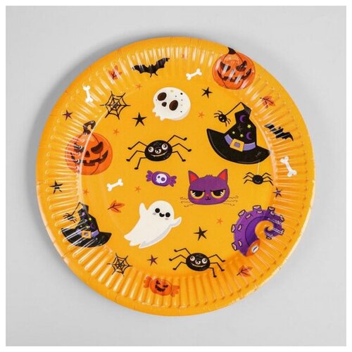Тарелка бумажная "Halloween" хэллоуин, 18 см (набор 10 шт)