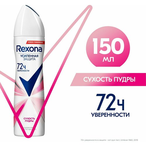 Rexona Дезодорант-антиперспирант аэрозоль Сухость пудры, спрей 72 часа 150 мл - 1 шт