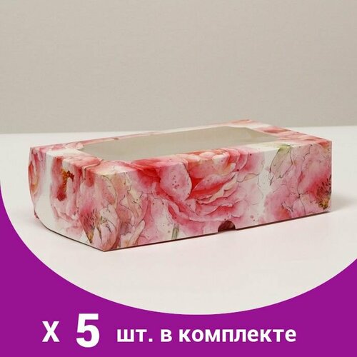 Коробка складная под зефир с окном 'Розовые цветы', 25 х 15 х 7 см (5 шт)