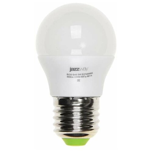 Лампа светодиодная PLED-ECO-G45 5Вт шар 4000К бел. E27 400лм 220-240В JazzWay 1036988A (40шт. в упак.)