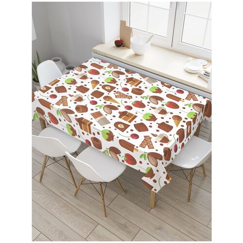 Скатерть прямоугольная JoyArty на кухонный стол "Какао с ягодкой" из оксфорда, 180x145 см
