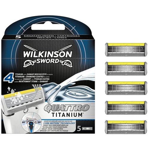 Wilkinson Sword / Schick / Quattro Titanium Core Motion / Сменные кассеты для станка Quattro, 5 шт.