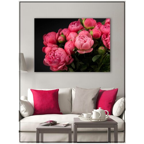 Картина для интерьера на натуральном хлопковом холсте "Розовые пионы", 30*40см, холст на подрамнике, картина в подарок для дома