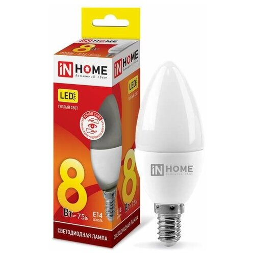 Лампа светодиодная LED-СВЕЧА-VC 8Вт 230В E14 3000К 720лм IN HOME 4690612020426 (100шт.)