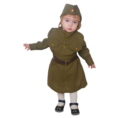 Карнавальный костюм Страна Карнавалия "Солдаточка-малютка", пилотка, гимнастерка, ремень, юбка, 2-3 года, рост 94-104 см
