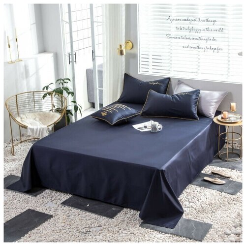 Комплект постельного белья Mency Dark blue Евро, Жатка, наволочки 50х70, 70x70