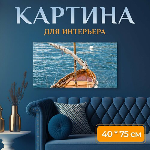 Картина на холсте "Лодка, море, океан" на подрамнике 75х40 см. для интерьера