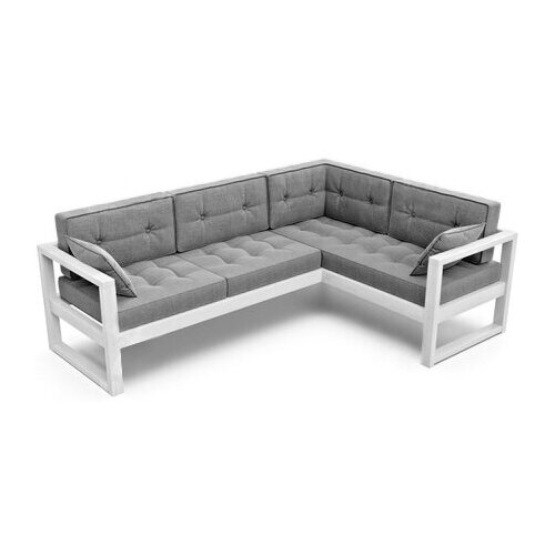 Угловой диван правый DEmoku Д-4 СБ (цвет ткани: серый, цвет дерева: белый), механизм Нераскладной, 212х160х79 см