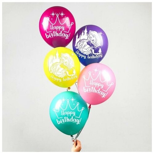 Disney Шар воздушный "С Днем рождения!", 12 дюйм, латексный, 5 штук, Принцессы