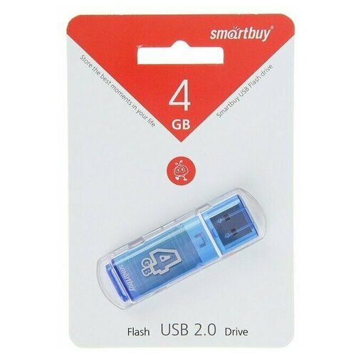 Флешка Smartbuy Glossy, 4 Гб, USB2.0, чт до 25 Мб/с, зап до 15 Мб/с, синяя