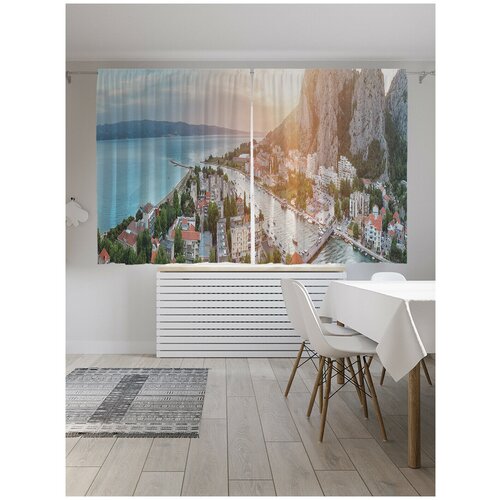 Фотошторы для кухни и спальни JoyArty "Панорама Хорватии", 2 полотна со шторной лентой шириной по 145 см, высота 180 см