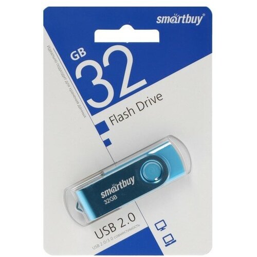 Флешка Smartbuy Twist, 32 Гб, USB 2.0, чт до 25 Мб/с, зап до 15 Мб/с, синяя