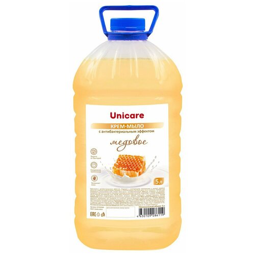 Мыло-крем жидкое с антибактериальным эффектом 5 л UNICARE "Медовое", ПЭТ, UC501064 В комплекте: 1шт.