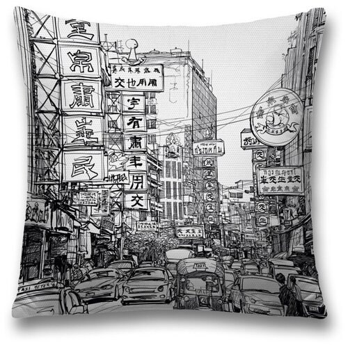 Наволочка декоративная на молнии, чехол на подушку JoyArty "Серый город" 45х45 см