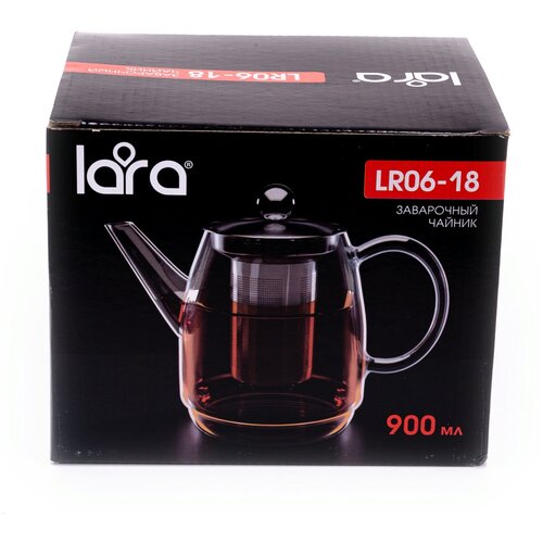 LR06-18 Заварочный чайник LARA <900мл> боросиликатное стекло, стальной фильтр и крышка