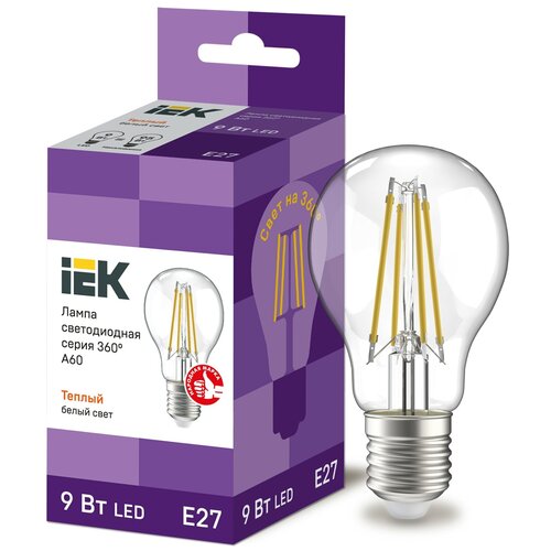 Лампа светодиодная IEK E27 175-250 В 9 Вт груша прозрачная 1080 лм теплый белый свет