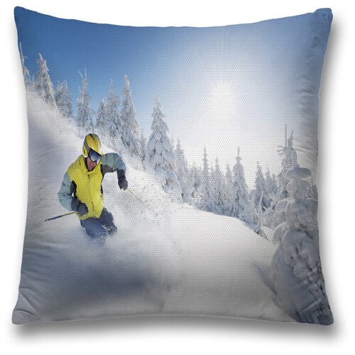 Наволочка декоративная на молнии, чехол на подушку JoyArty "Скользящий в снегу лыжник" 45х45 см