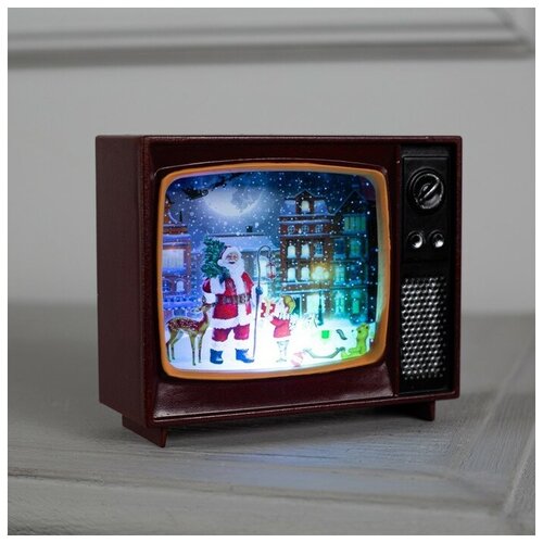 Светодиодная фигура "Телевизор с оленями" 10 x 8 x 4 см, пластик, батарейки CR2032х2, свечение мульти (RGB)./В упаковке шт: 1