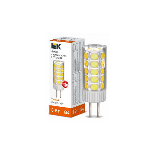 Лампа светодиодная CORN 3Вт капсула 3000К G4 12В керамика | код LLE-CORN-3-012-30-G4 | IEK (7шт. в упак.)