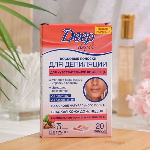 Floresan Восковые полоски Deep depil для депиляции чувствительной кожи лица, 20 шт