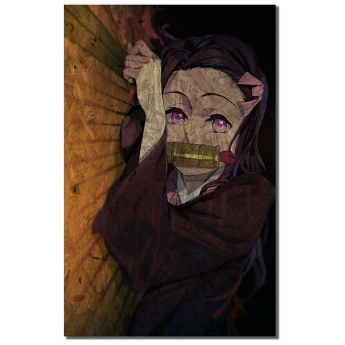 Картина интерьерная на рельефной доске, рисунок Аниме Клинок рассекающий демонов Незуко - 7531 В