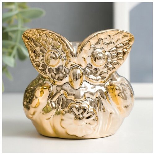 Подсвечник керамика на 1 свечу "Совёнок с ромашкой" золото 7х7х6 5 см