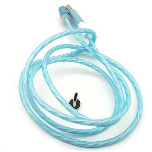 Магнитный светящийся USB кабель для зарядки 3 в 1 (MicroUSB, Lightning, Type-C), 1 м, синий