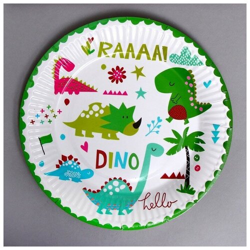 Тарелки бумажные "Динозавры", в наборе 6 штук
