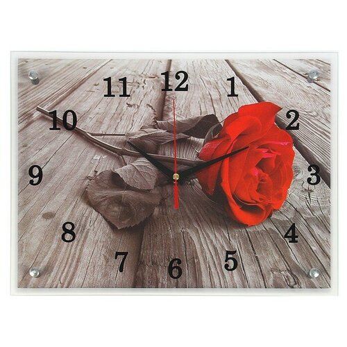 Часы настенные, серия: Цветы, "Красная роза", 30х40 см, микс
