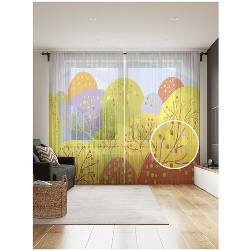 Тюль для кухни и спальни JoyArty "Деревянные краски", 2 полотна со шторной лентой шириной по 145 см, высота 265 см.