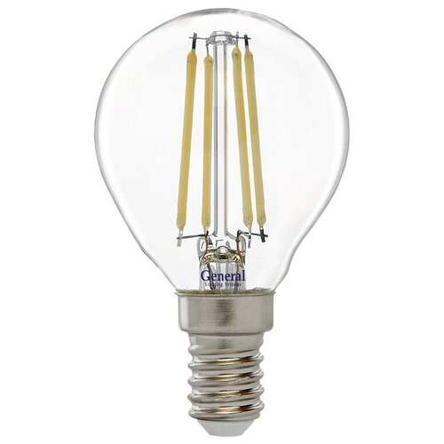 (10шт)Лампа филамент светодиодная 15Вт шар 4500К General 661429 GLDEN-G45S-15-230-E14-4500