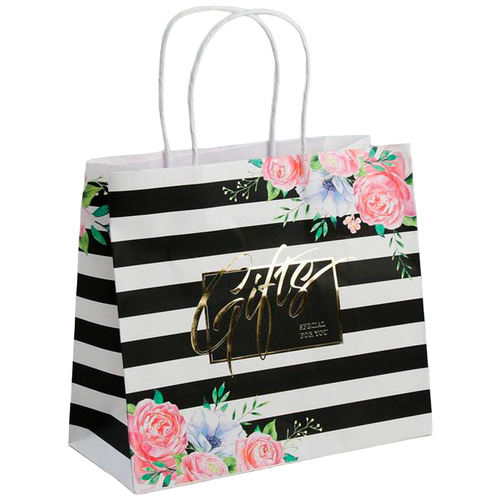 Пакет подарочный Дарите счастье Gifts, 25 × 12 × 22 см, белый/черный