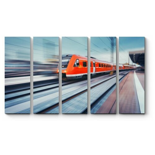 Модульная картина Высокоскоростной красный пассажирский пригородный поезд150x90