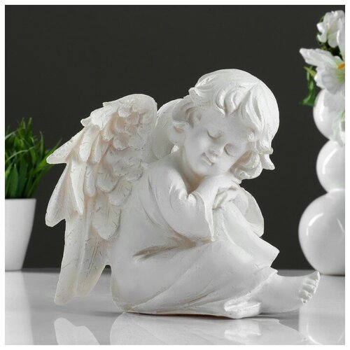 Фигура "Ангелочек с крыльями сидит" белый, 17х20х25см 4895452