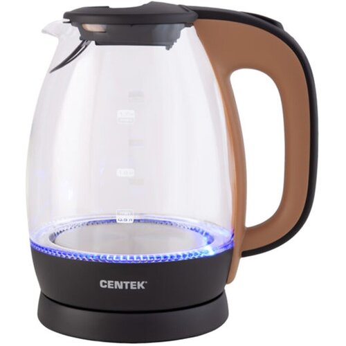 Стеклянный чайник электрический Centek CT-0056, 1,7 л, пластик бежевый/кофе