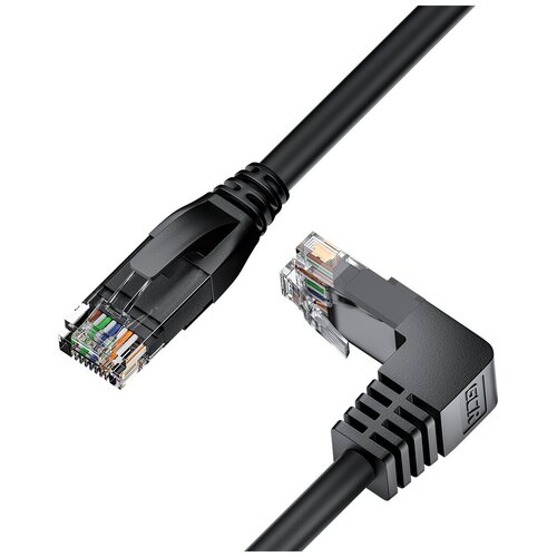 GCR Патч-корд 2.0m UTP кат.5e, черный, верхний угол, литой, ethernet high speed, RJ45, T568B