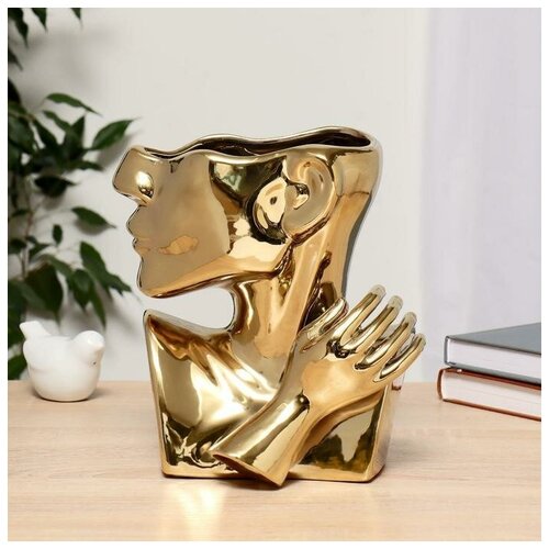 Ваза керамика "Утончённый профиль" 15х8х21 см, золото