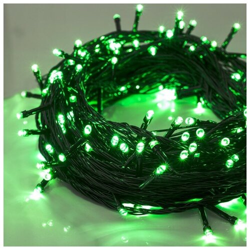 Гирлянда «Нить» 20 м, IP20, тёмная нить, 200 LED, свечение зелёное, 8 режимов, 220 В