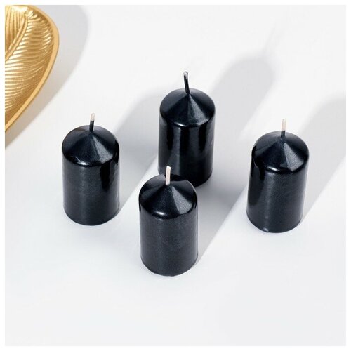 Набор свечей "Столбик", 4 штуки, чёрный металлик 7х3,8см