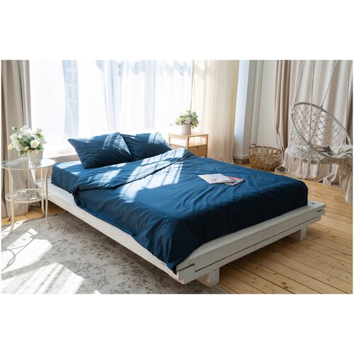 Комплект постельного белья ZonaSona однотонный Синий, 1,5 спальный, поплин, наволочки 50х70 2 шт.
