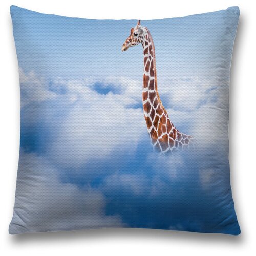Наволочка декоративная на молнии, чехол на подушку JoyArty "Жираф в облаках" 45х45 см