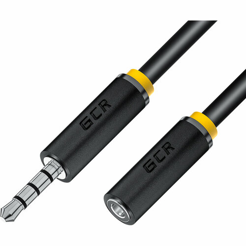 GCR Удлинитель для гарнитуры 5.0m jack 3,5mm/jack 3,5mm черный, желтая окантовка, 28AWG, M/F, GCR-54002 Greenconnect GCR-54002