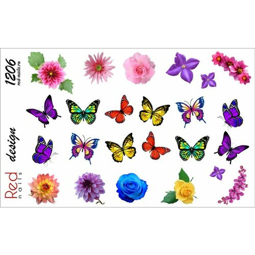 Слайдер-дизайн Red Nails №1206 - Цветы и бабочки