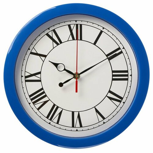 Часы настенные "Классика", римские цифры, синий обод, 28х28 см
