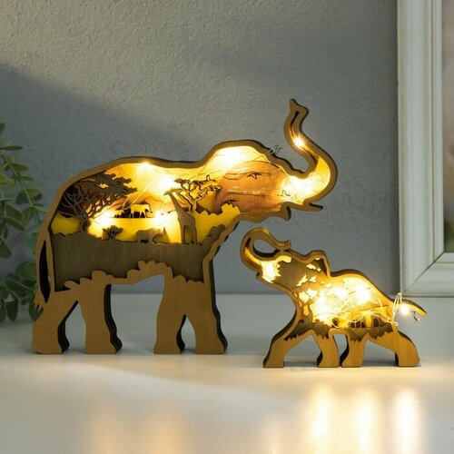 SUI Сувенир дерево свет "Африканский слон со слонёнком" набор 2 шт 16х19 см