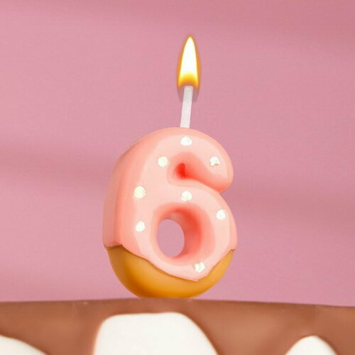 Свеча в торт "Клубничная глазурь", цифра "6", розовая, 3.8 см
