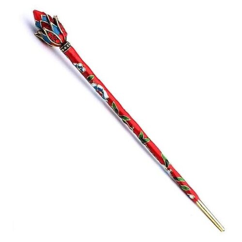 Заколка для волос цветок Лотоса красная / Японская шпилька для пучка / Канзаши для волос / Китайская палочка для волос